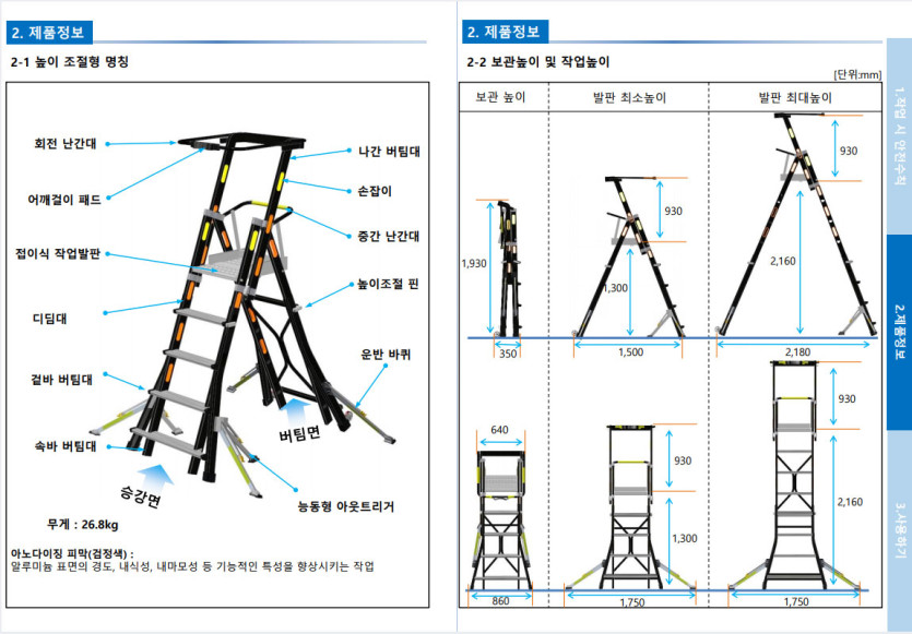 K사다리 KLB205-FSL 높이조절형 > 안전발판 사다리 | 발판사다리 | 작업용사다리 | 산업용사다리 - K사다리